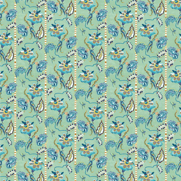Jade & French Blue Fabric - Curious Flora | Linen-Cotton Blend | Supply ...