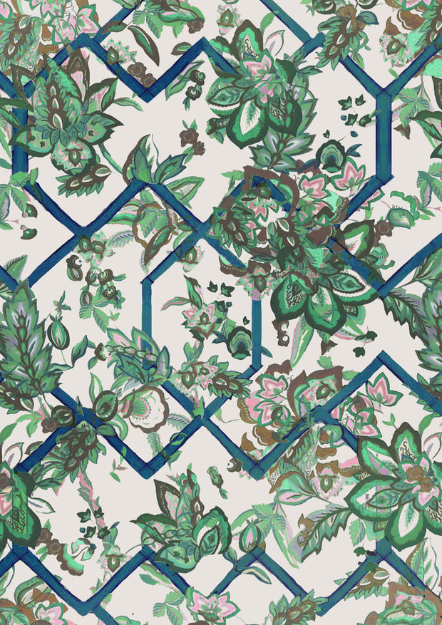 Ice Emerald Rose Creeping Trellis Wallpaper – Elegant Roll | Supply ...