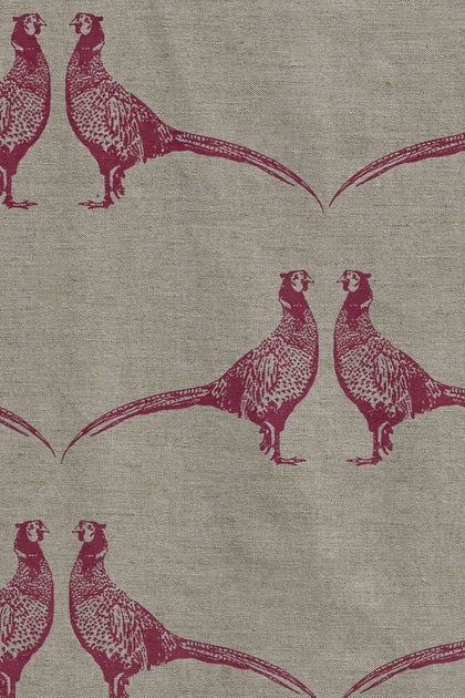 Pink on Natural - Pheasant - Linen Cotton Print Fabric | Supply ...
