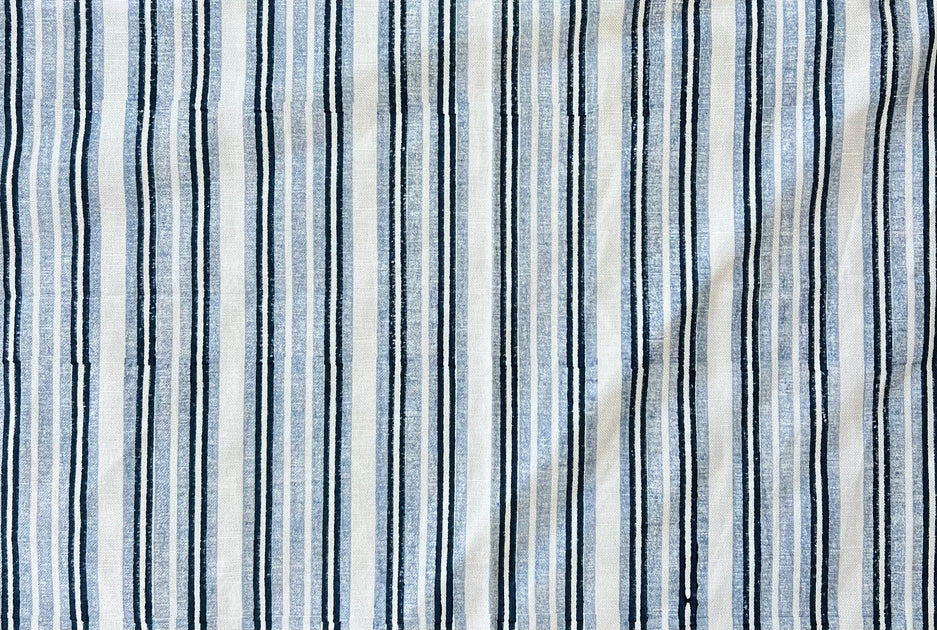 Indigo/Pale Blue on Ivory Triple Stripe Fabric – Cotton-Linen | Supply ...