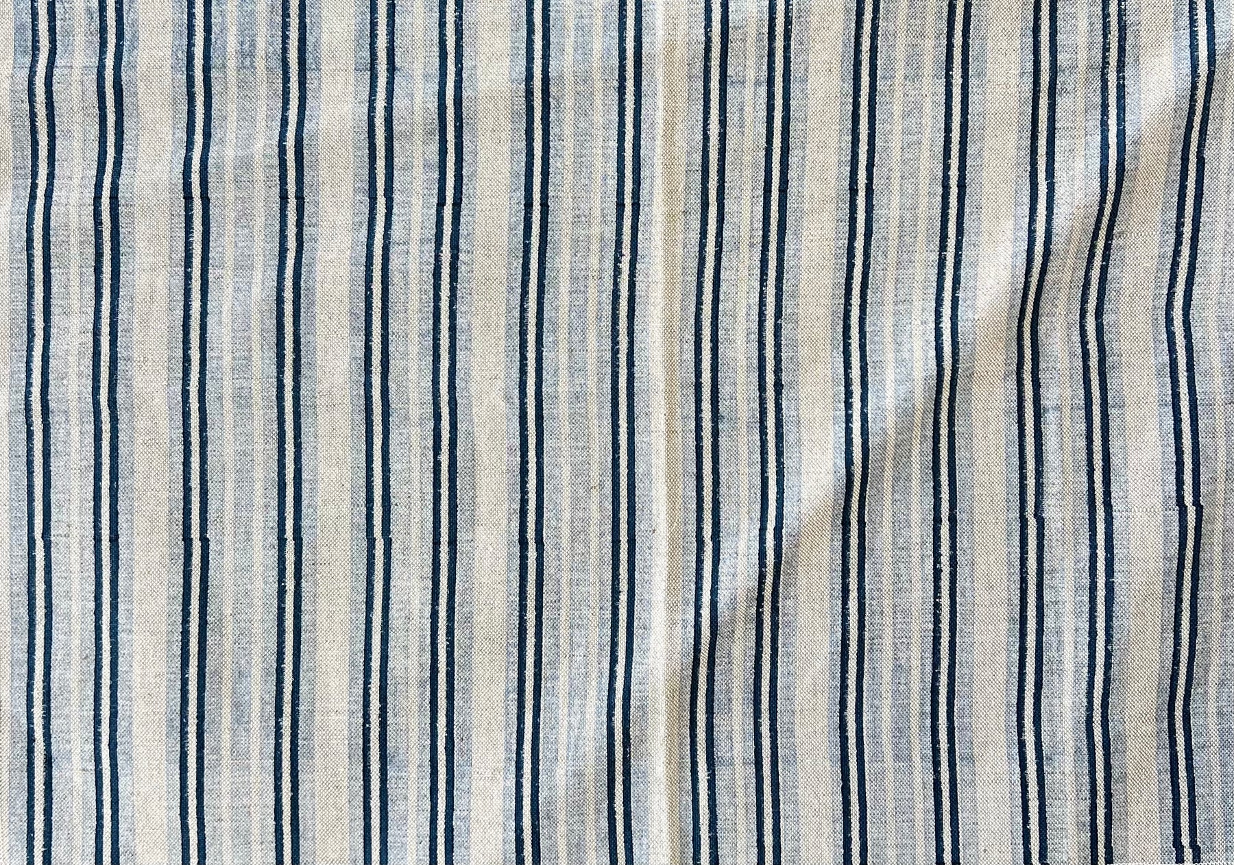 Indigo/Pale Blue on Natural Triple Stripe Fabric | Supply Showroom ...