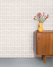 Taupe on White Yes by Larry Yes Wallpaper – Half Drop, Designer Roll ...