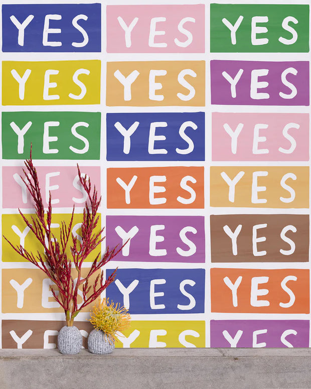 Rainbow on White Yes by Larry Yes Wallpaper – Half Drop Designer Roll ...