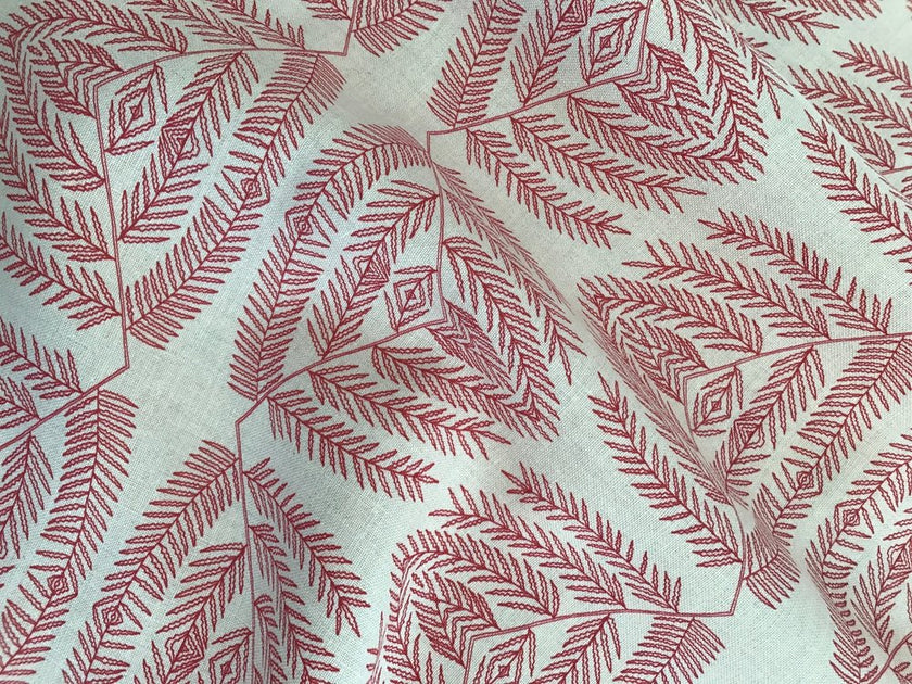 Scarlet on Natural Native Fern Fabric – 54" Wide | Supply Showroom ...