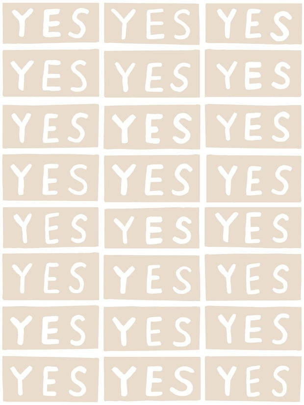 Taupe on White Yes by Larry Yes Wallpaper – Half Drop, Designer Roll ...